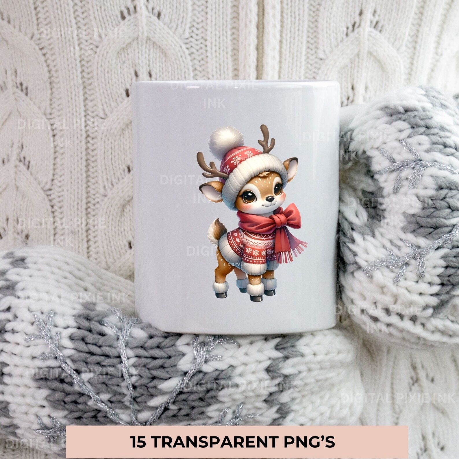 Watercolor Christmas Baby Reindeer Clipart, Cute Reindeer Clipart ...