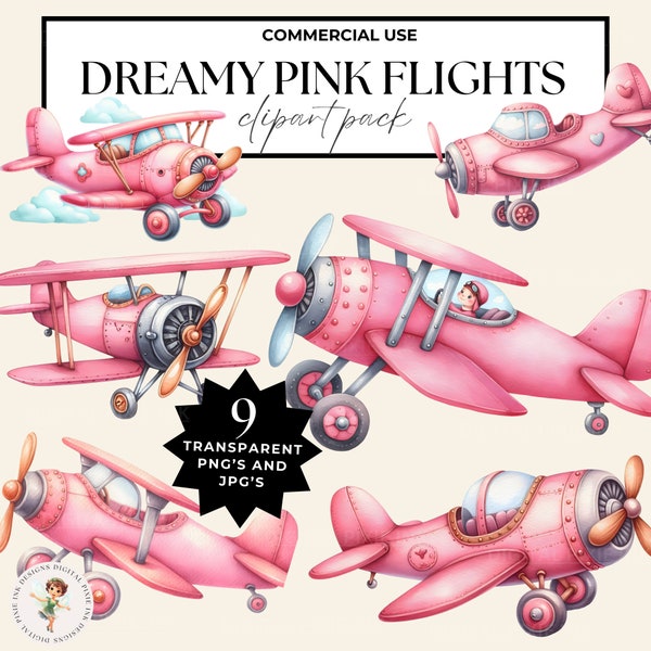 Watercolor Pink Airplane Clipart - Etsy