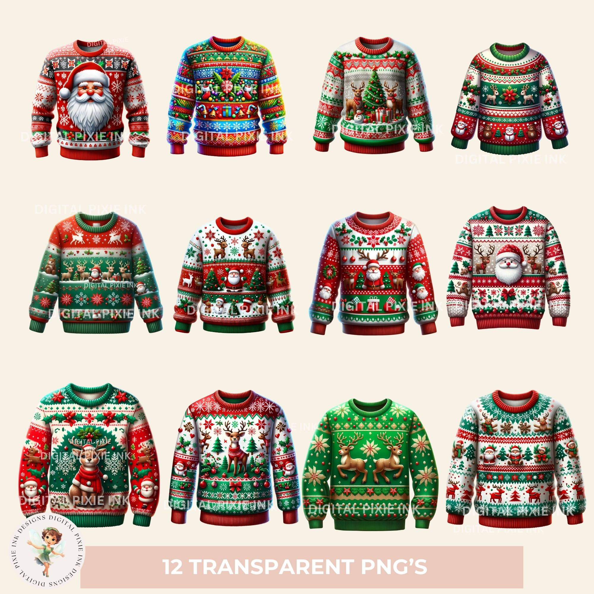 Ugly Christmas Sweaters Clipart, Ugly Xmas Sweater Clipart, Christmas ...