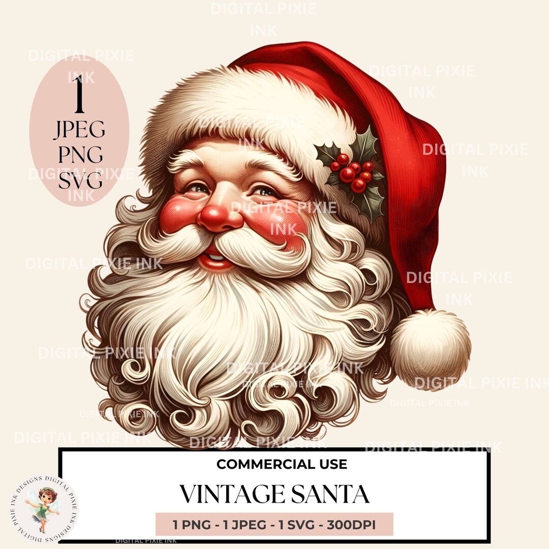 Vintage Santa Svg, Santa Svg, Santa Face Svg, Santa Claus Face Svg ...