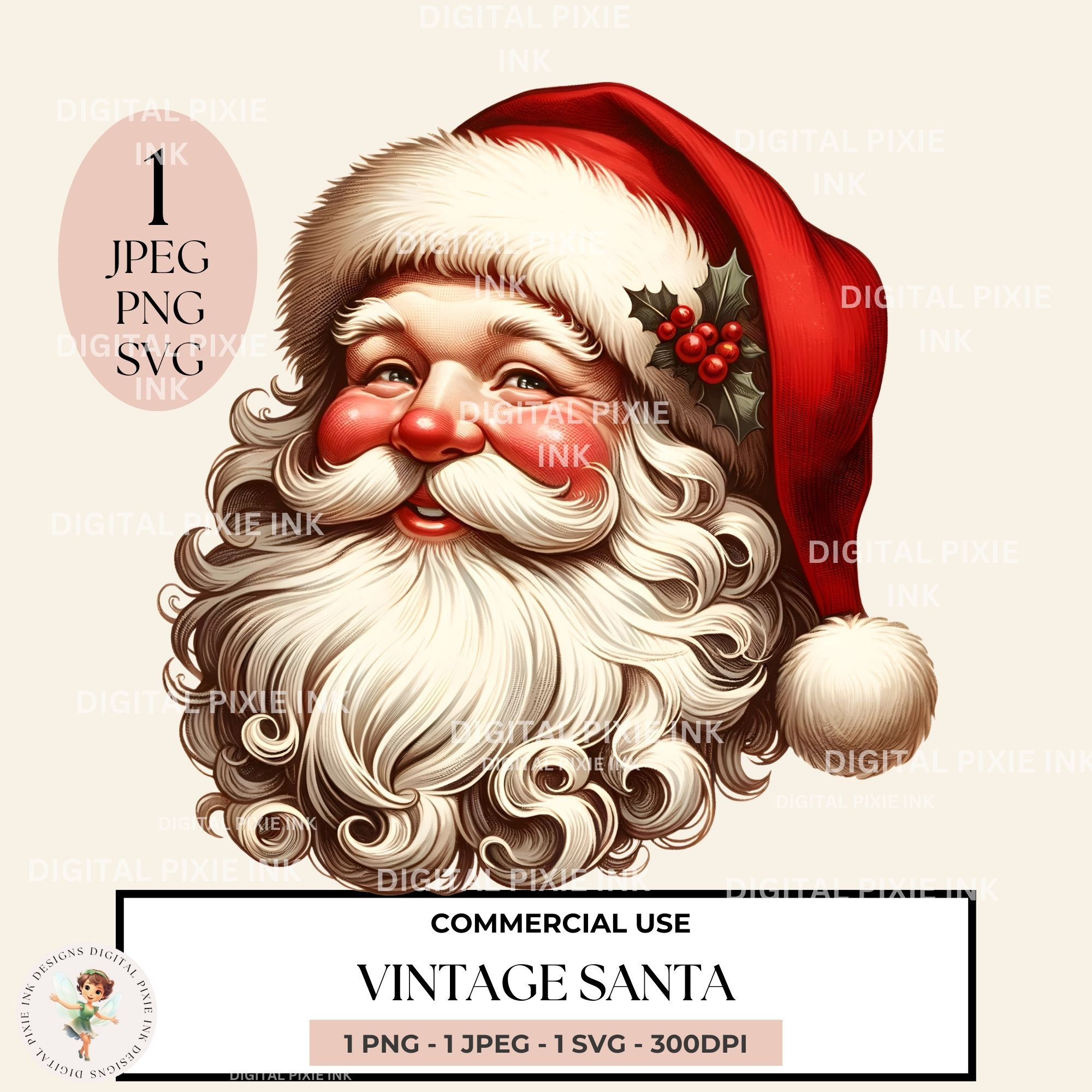 Vintage Santa Svg, Santa Svg, Santa Face Svg, Santa Claus Face Svg ...