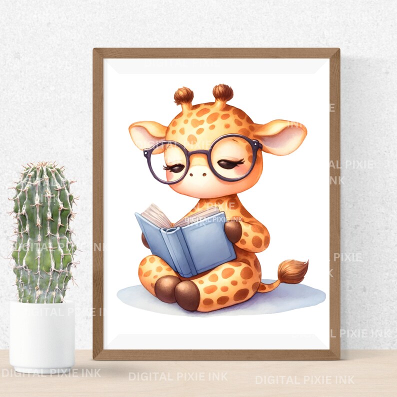 Cute Watercolor Animals Reading Book Clipart, Fantasy Reading Clipart ...