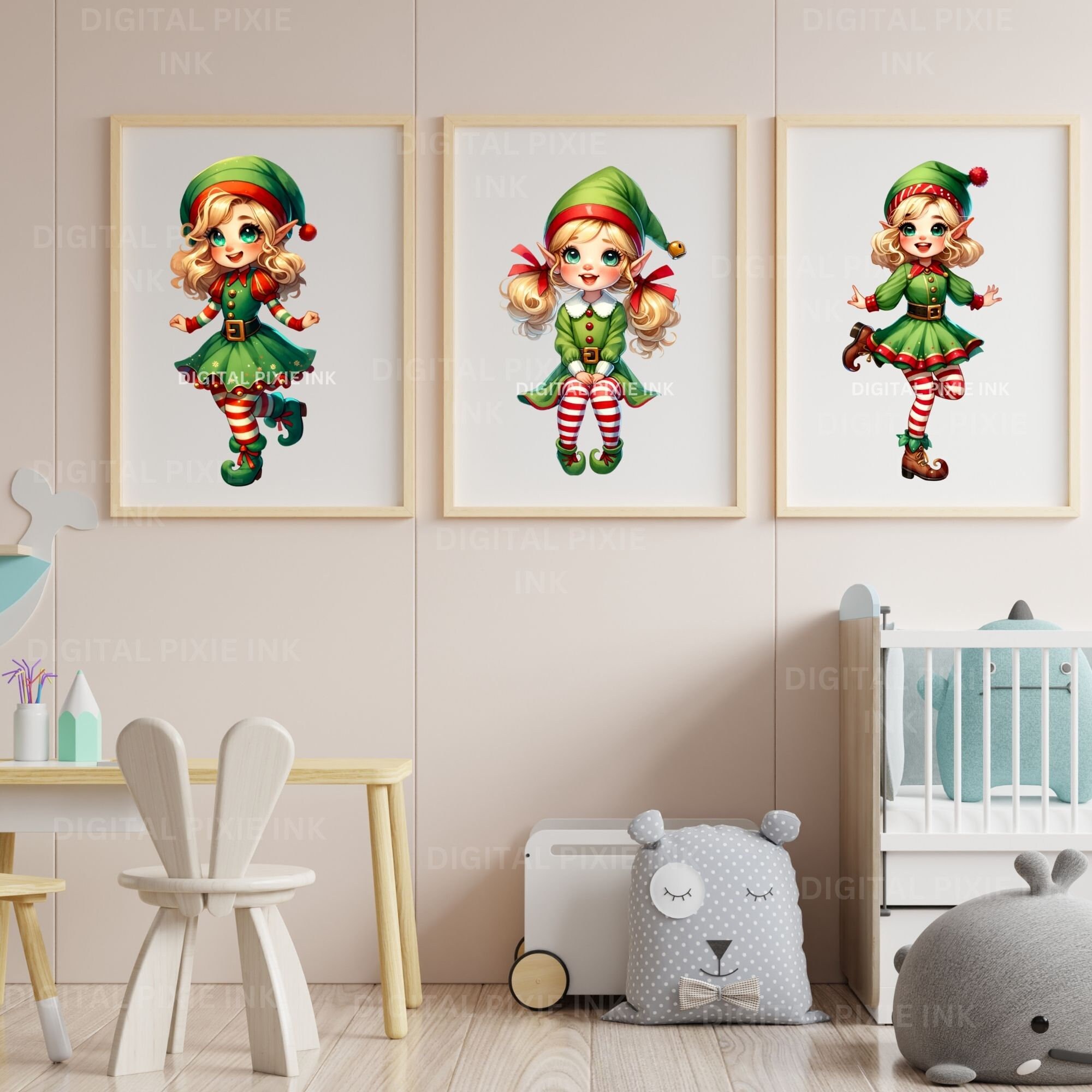 Girl Elf Clipart, Watercolor Santa Elf Clipart, Cute Christmas Girl Elf ...