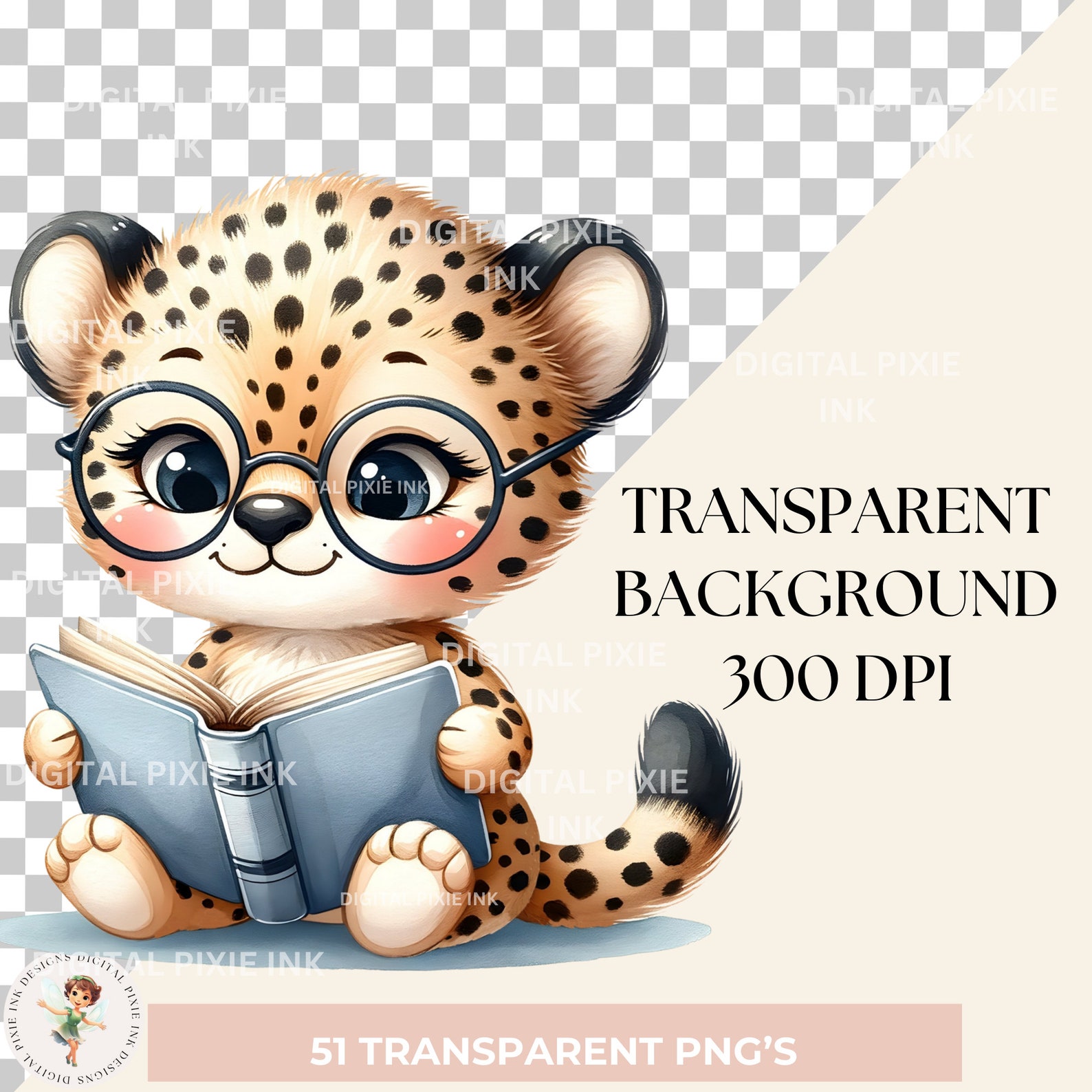 Cute Watercolor Animals Reading Book Clipart, Fantasy Reading Clipart ...