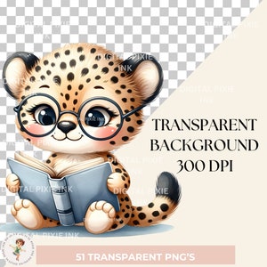 Cute Watercolor Animals Reading Book Clipart, Fantasy Reading Clipart ...