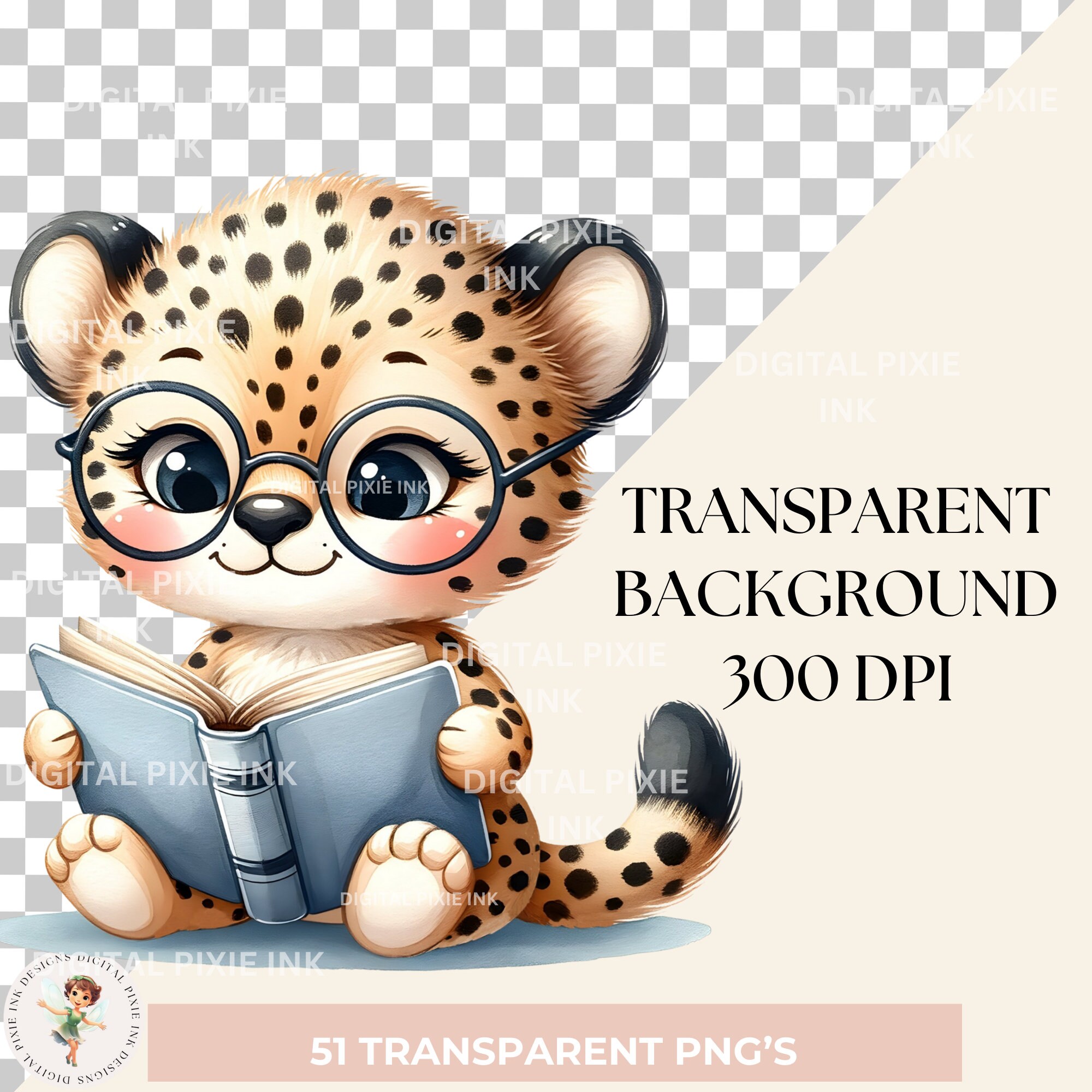 Cute Watercolor Animals Reading Book Clipart, Fantasy Reading Clipart ...