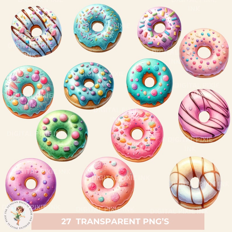 Donut Shop Clipart, Donuts With Coffee, Donuts and Coffee, Watercolor ...