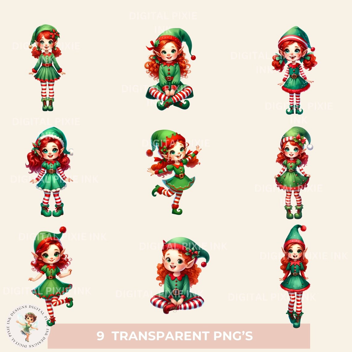 Girl Elf Clipart, Watercolor Santa Elf Clipart, Cute Christmas Girl Elf ...