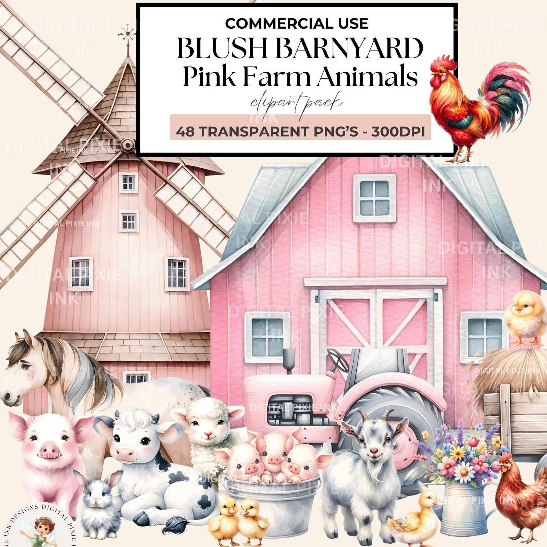 Pink Farm Clipart Mega Bundle, Pink Farm Barn, Pink Farm Animals Baby ...