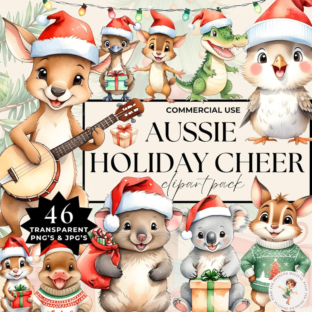 Australian Christmas Clipart Bundle, Cute Aussie Baby Animals ...