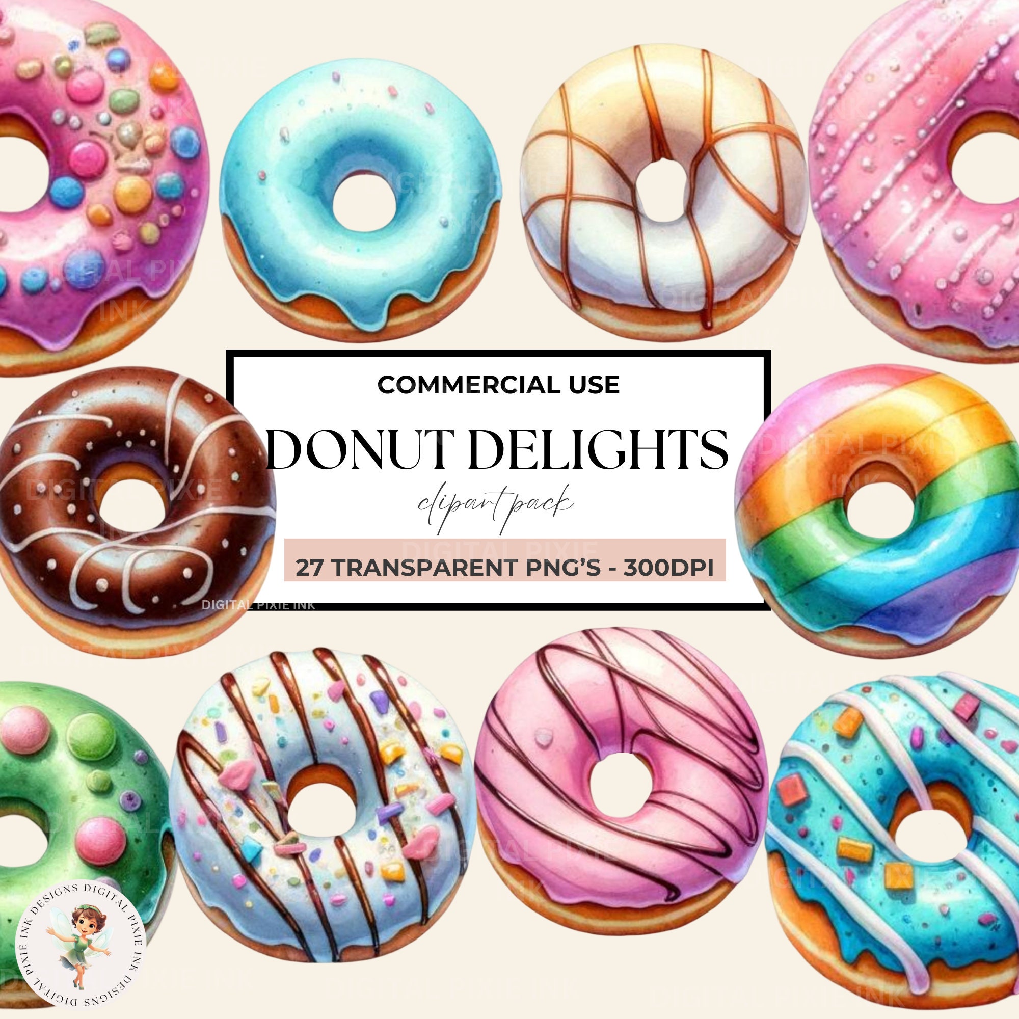 Donut Shop Clipart, Donuts With Coffee, Donuts and Coffee, Watercolor ...