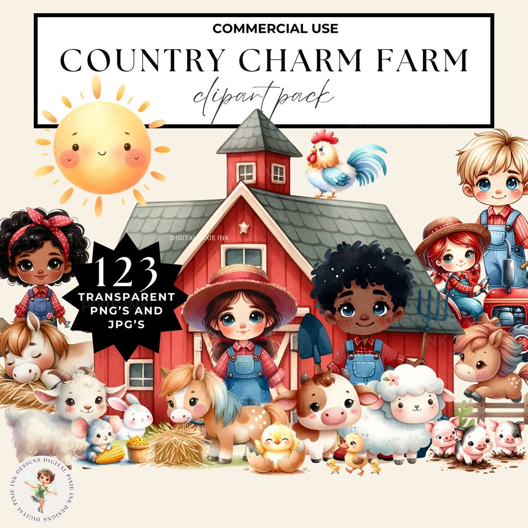 Farm Animal Clipart Bundle Cute Pig Clipart Baby Pig Clipart Cute Farm ...