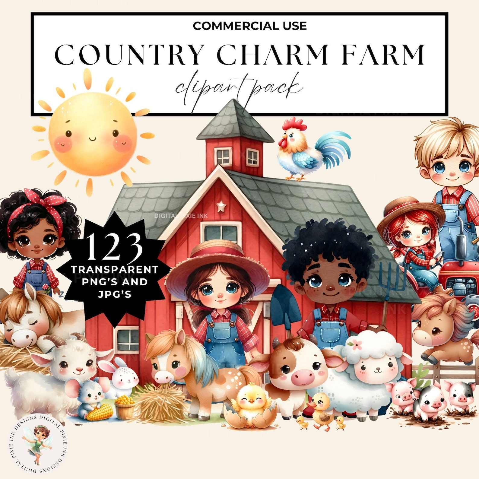 Farm Animal Clipart Bundle Cute Pig Clipart Baby Pig Clipart Cute Farm ...