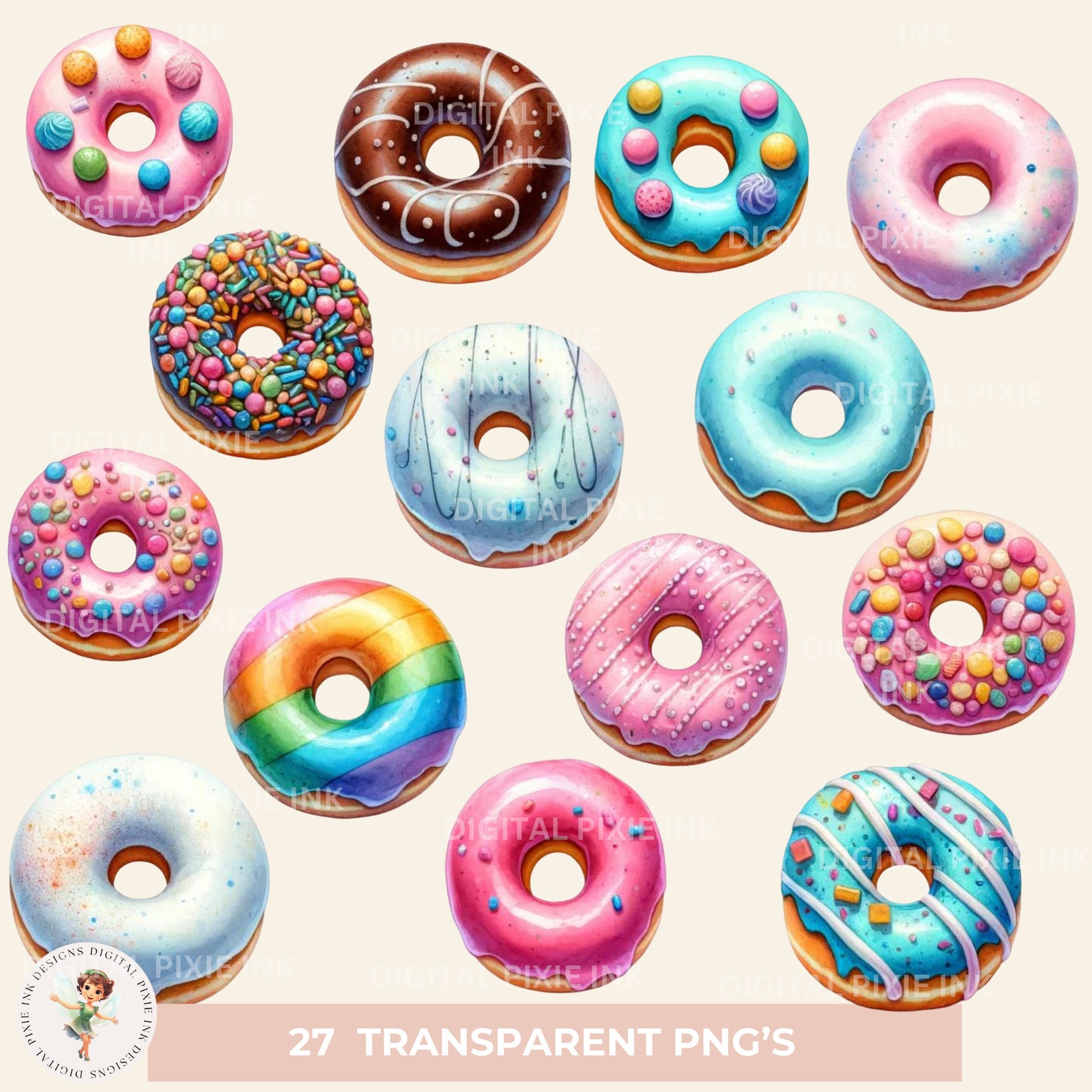 Donut Shop Clipart, Donuts With Coffee, Donuts and Coffee, Watercolor ...
