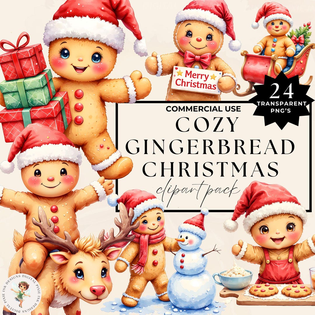 Christmas Gingerbread Man Clipart: Cute Holiday Pngs, Festive Cookie ...