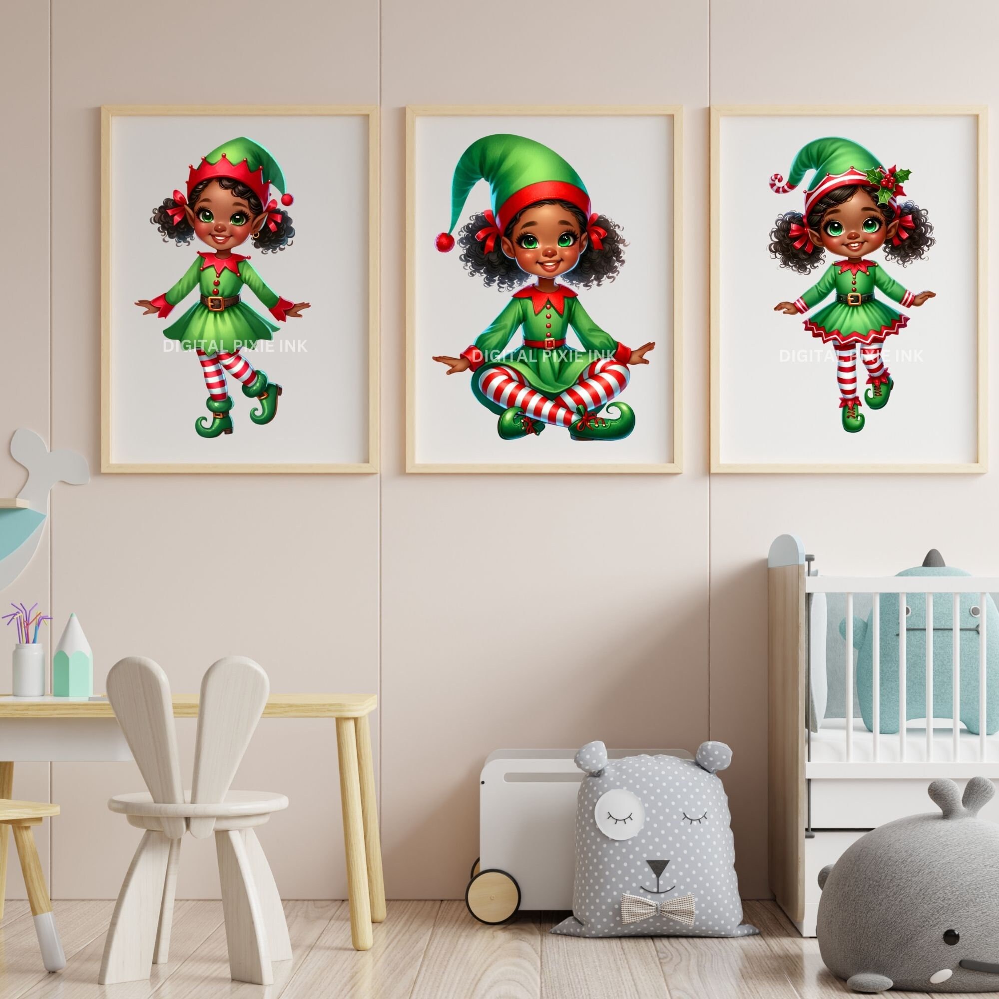 Girl Elf Clipart Black Girl Elf Watercolor Santa Elf Clipart Cute Christmas Girl Elf