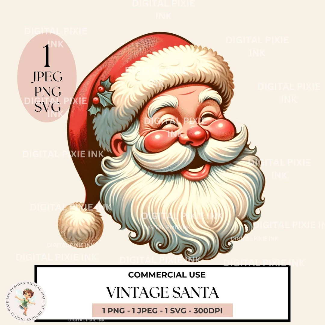 Vintage Santa Svg, Santa Svg, Santa Face Svg, Santa Claus Face Svg ...