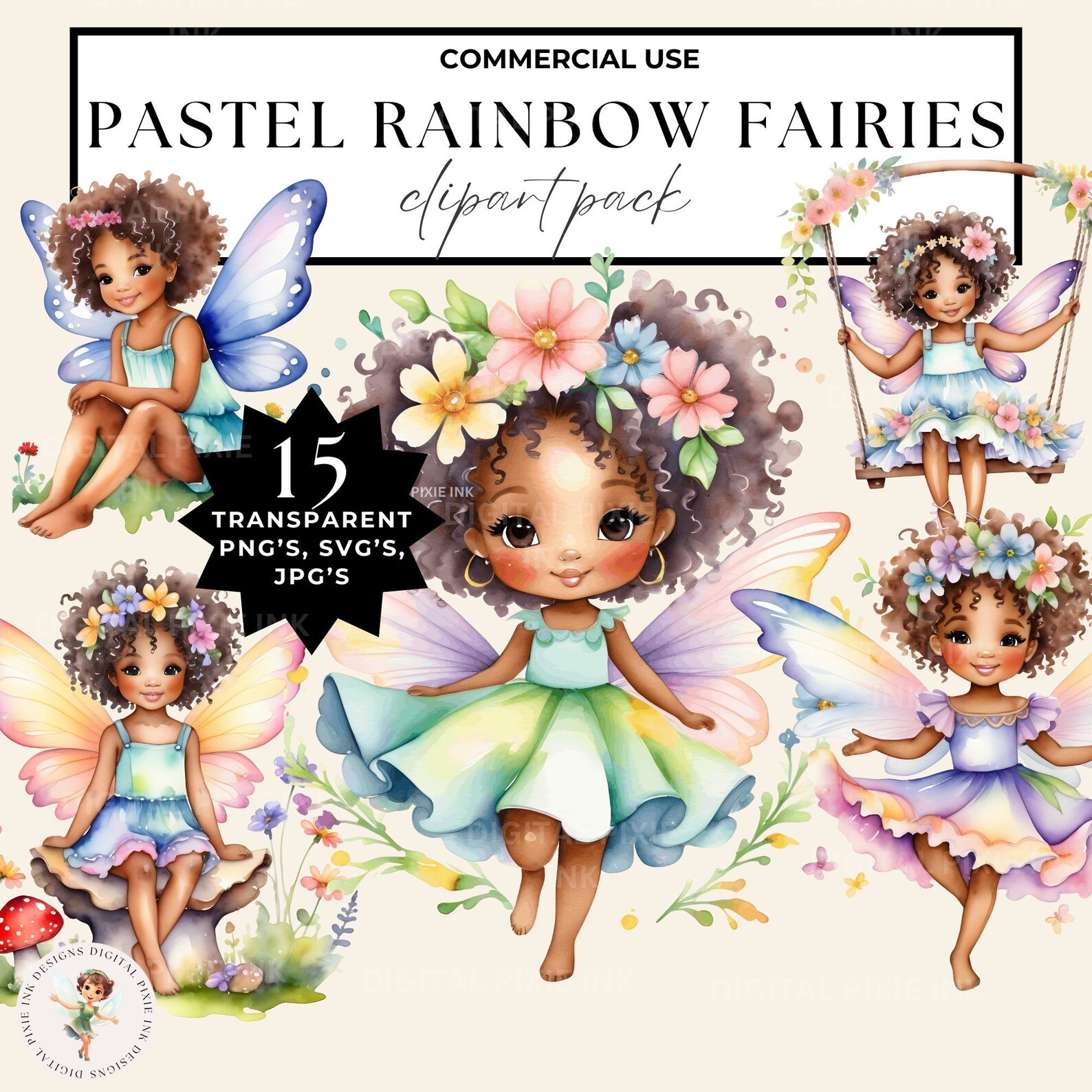 Black Fairy Clipart African American Fairy Clipart Bundle Watercolor ...