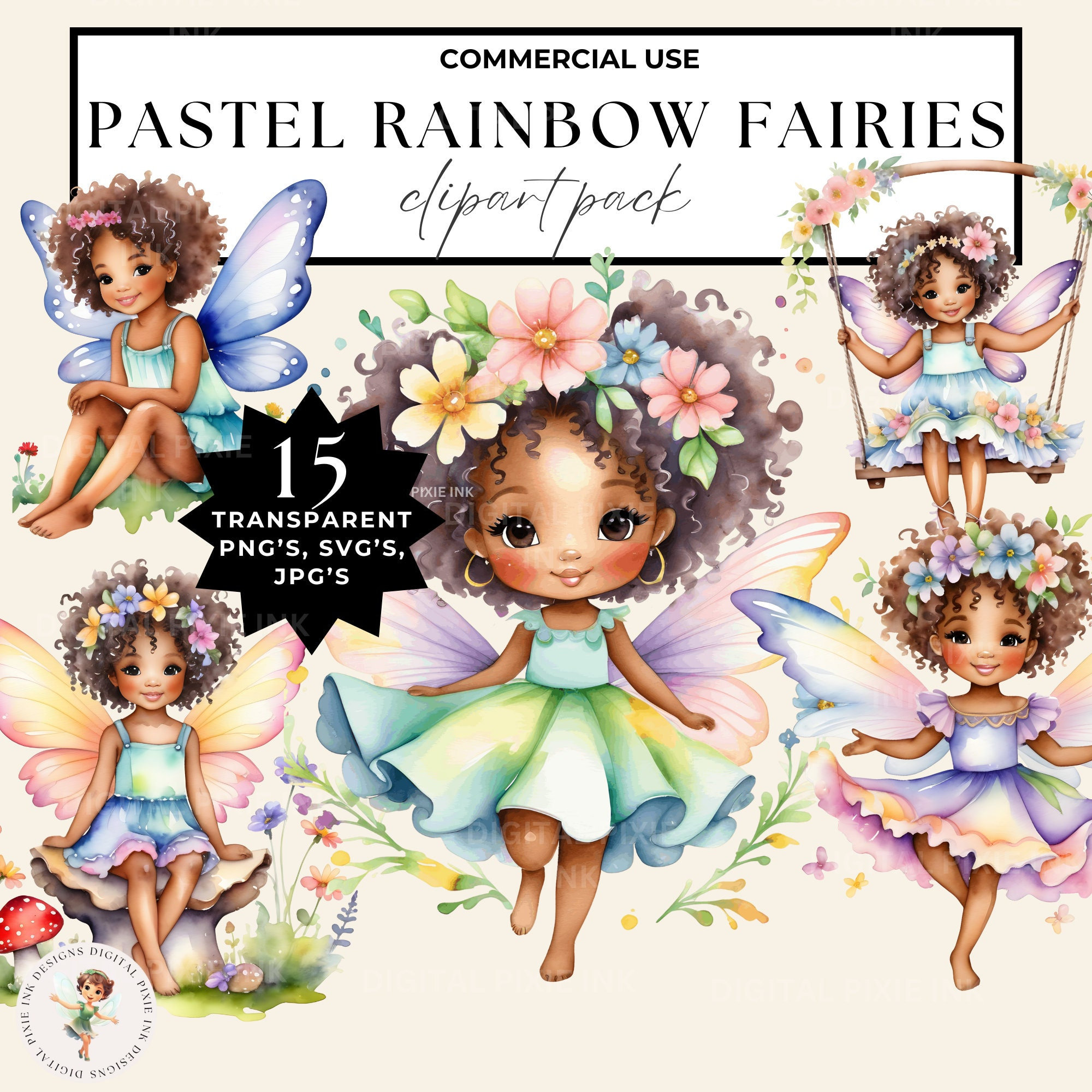 Black Fairy Clipart African American Fairy Clipart Bundle Watercolor ...