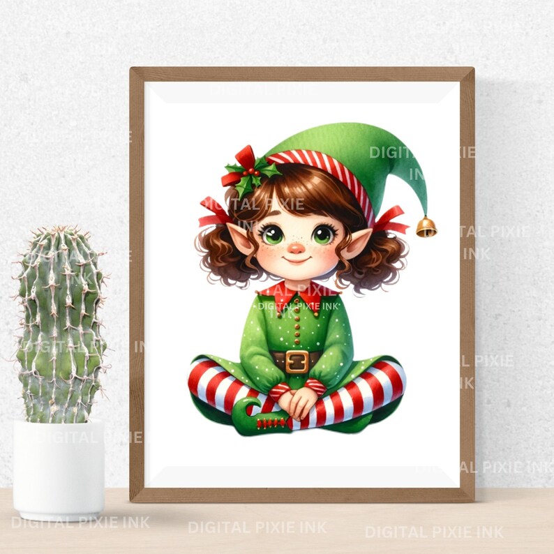 Girl Elf Clipart, Watercolor Santa Elf Clipart, Cute Christmas Girl Elf ...