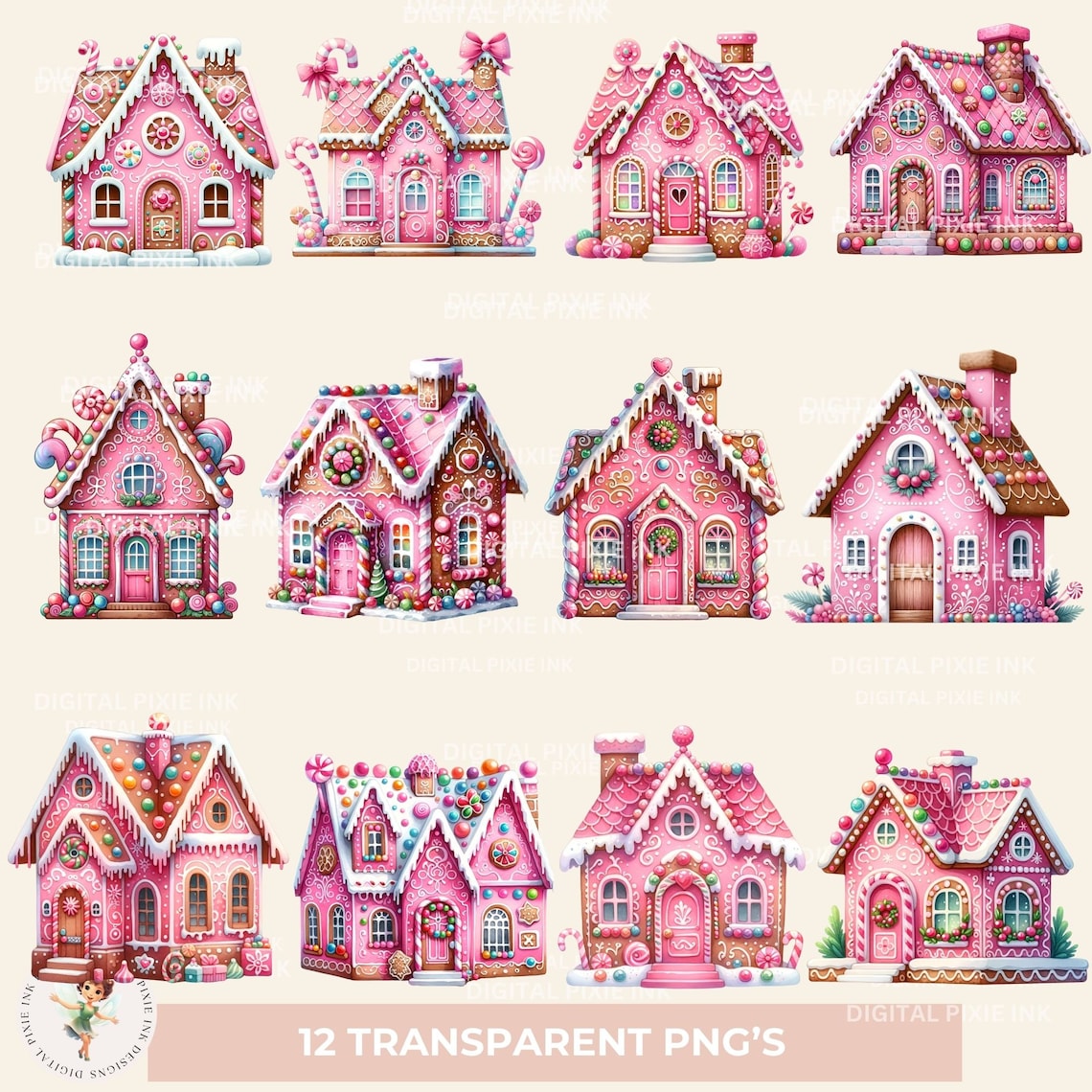 Pink Gingerbread House Clipart, Christmas Gingerbread Houses Clipart ...