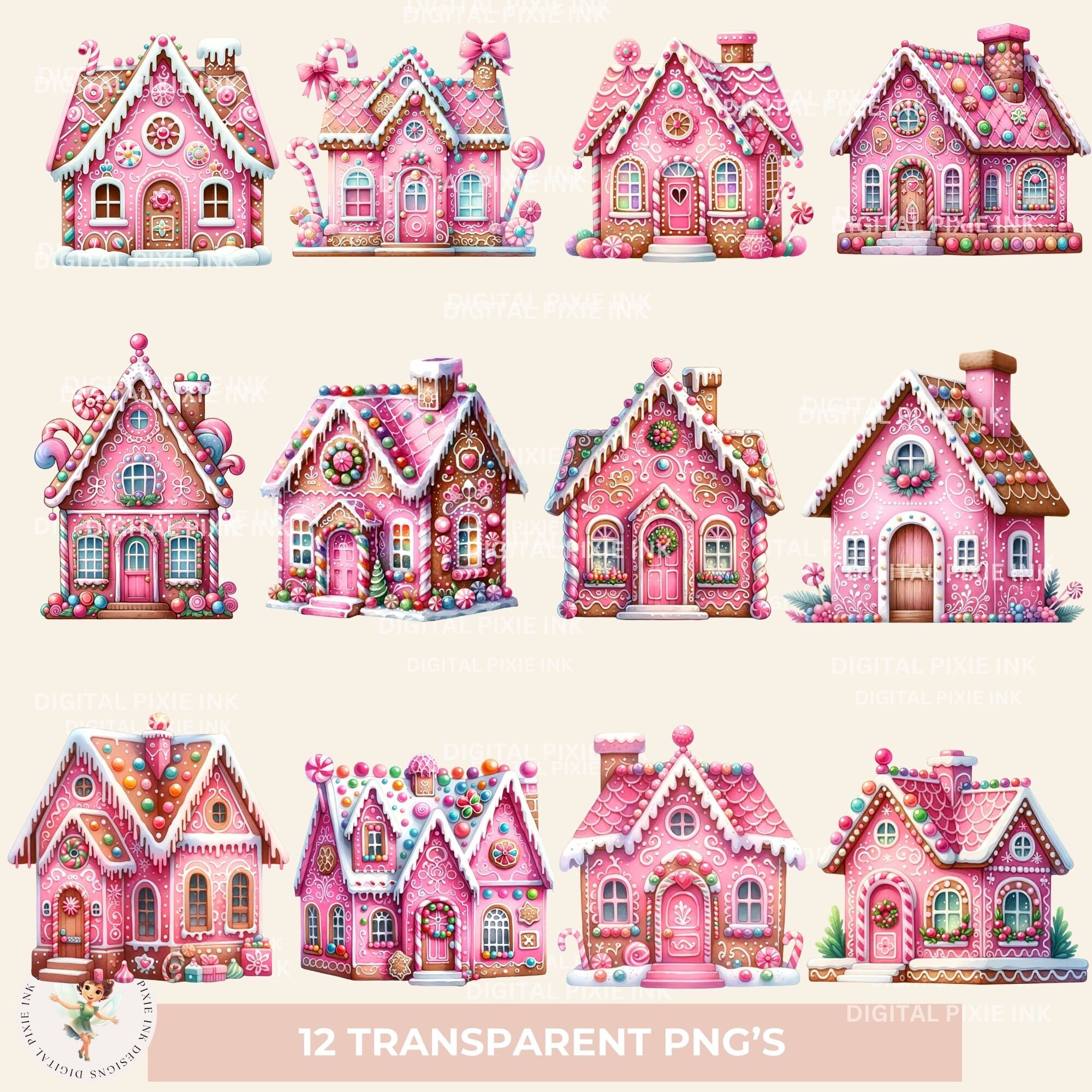 Pink Gingerbread House Clipart, Christmas Gingerbread Houses Clipart ...