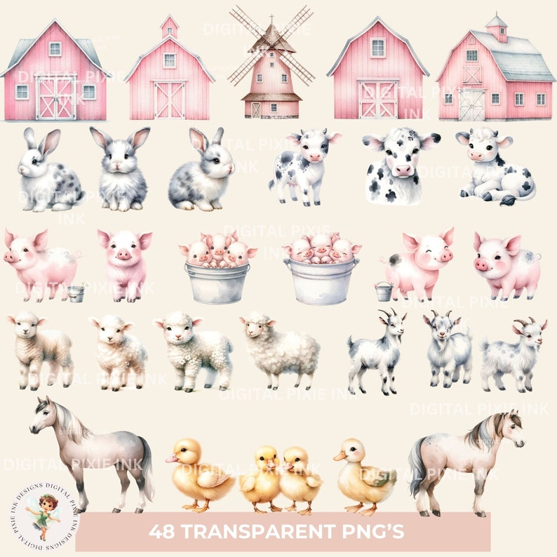 Pink Farm Clipart Mega Bundle, Pink Farm Barn, Pink Farm Animals Baby ...