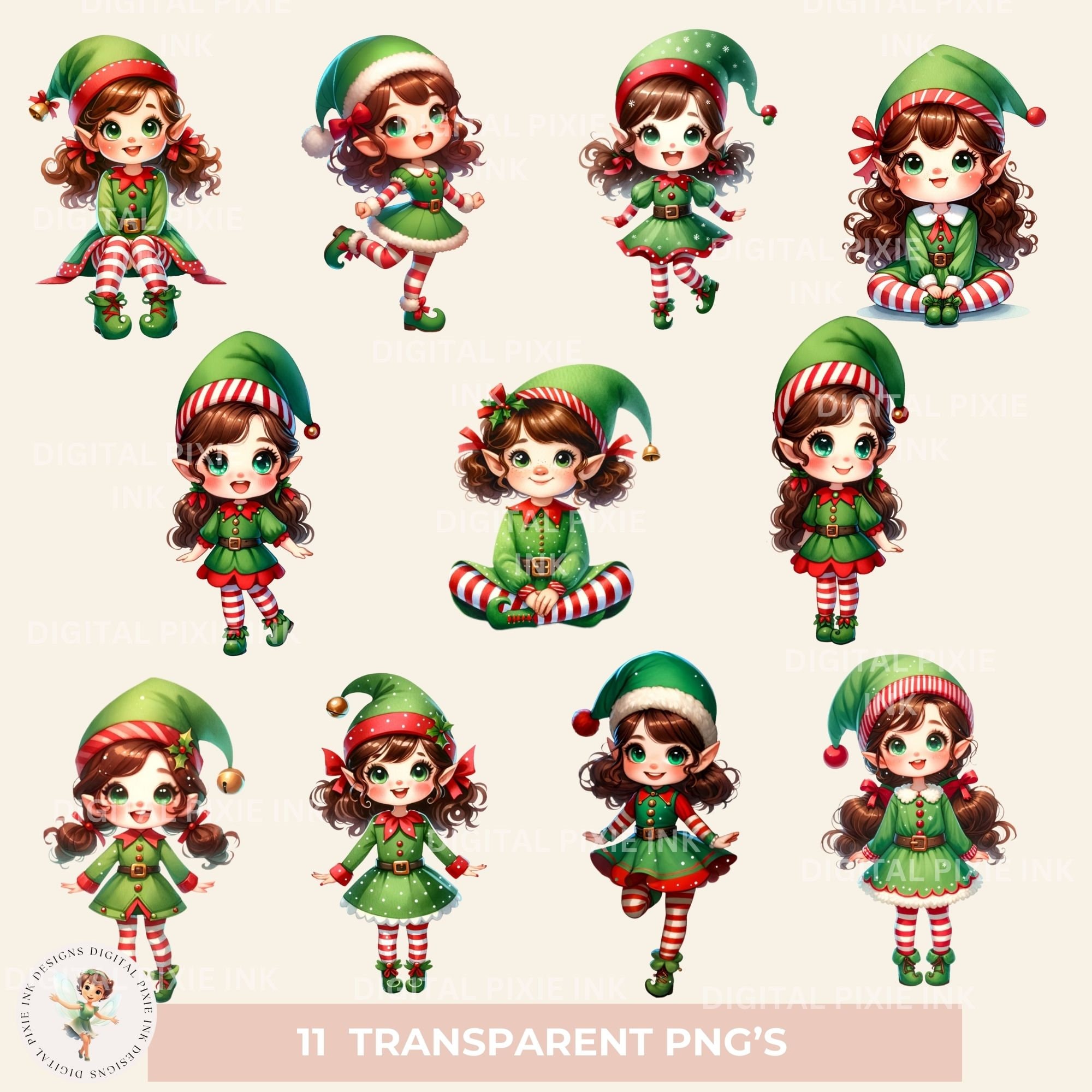 Girl Elf Clipart, Watercolor Santa Elf Clipart, Cute Christmas Girl Elf ...