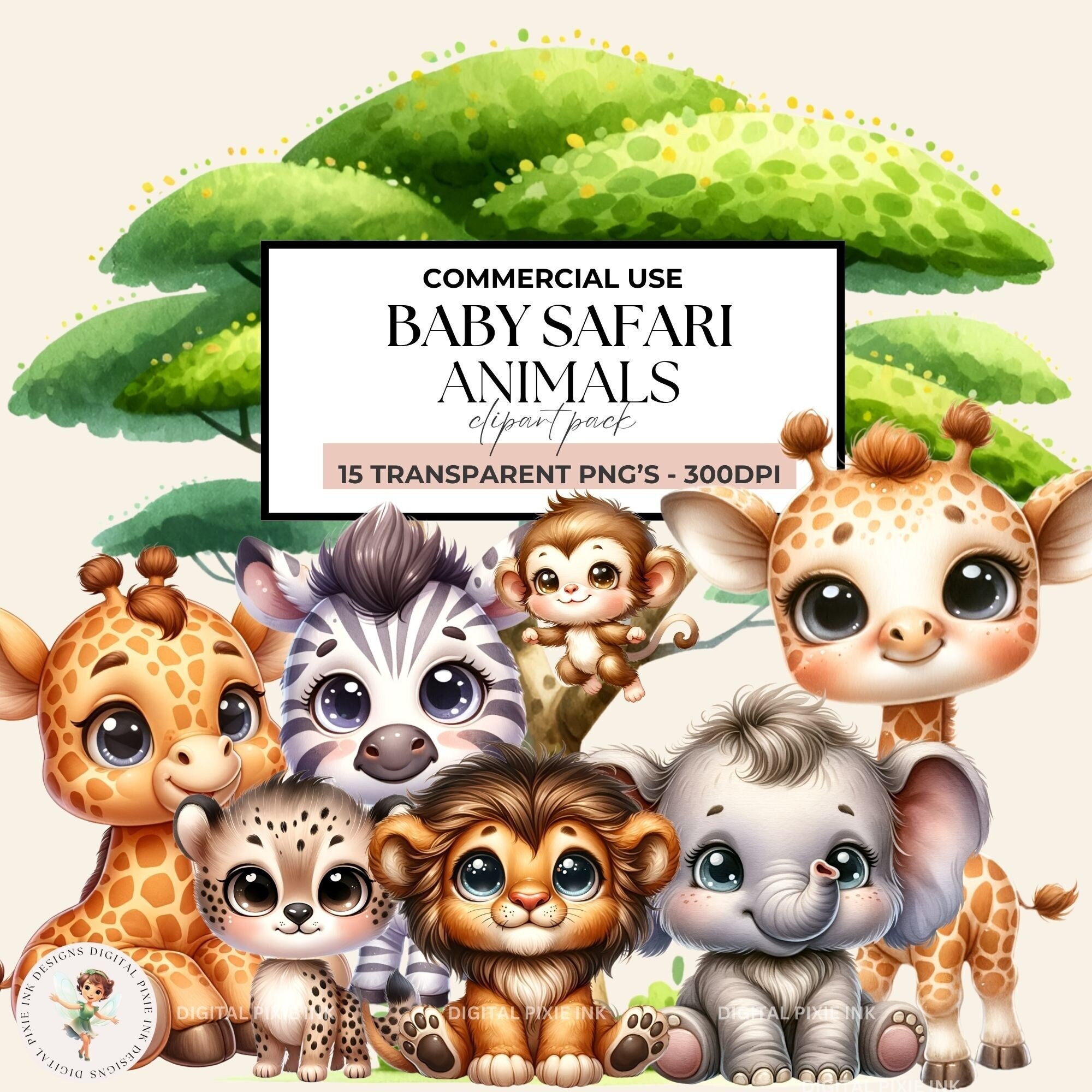 Baby Safari Animals, Watercolor Clipart, Animated Baby Shower Cute ...