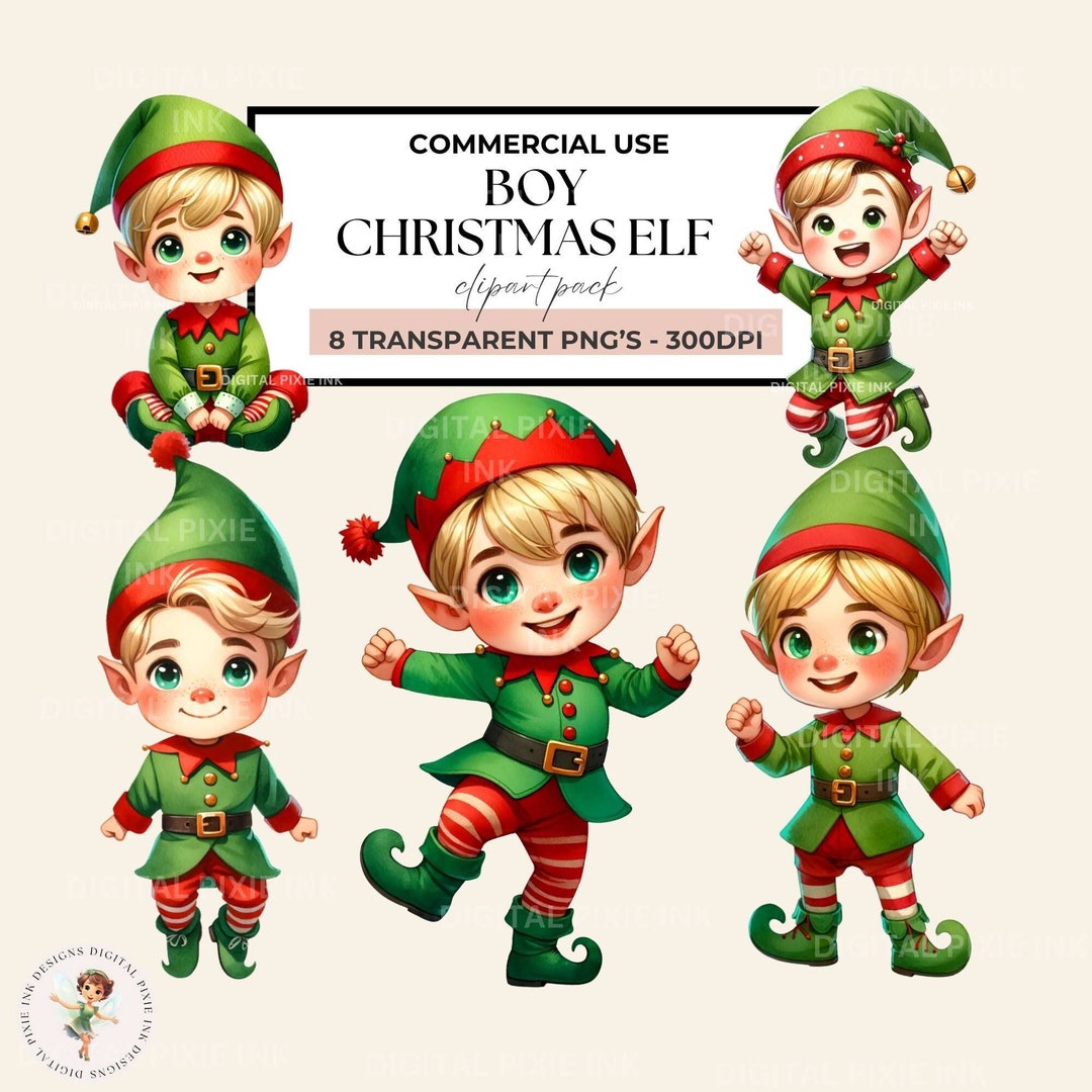Christmas Elf Boys Clipart, Christmas Elf Watercolor Clipart, Cute Elf ...
