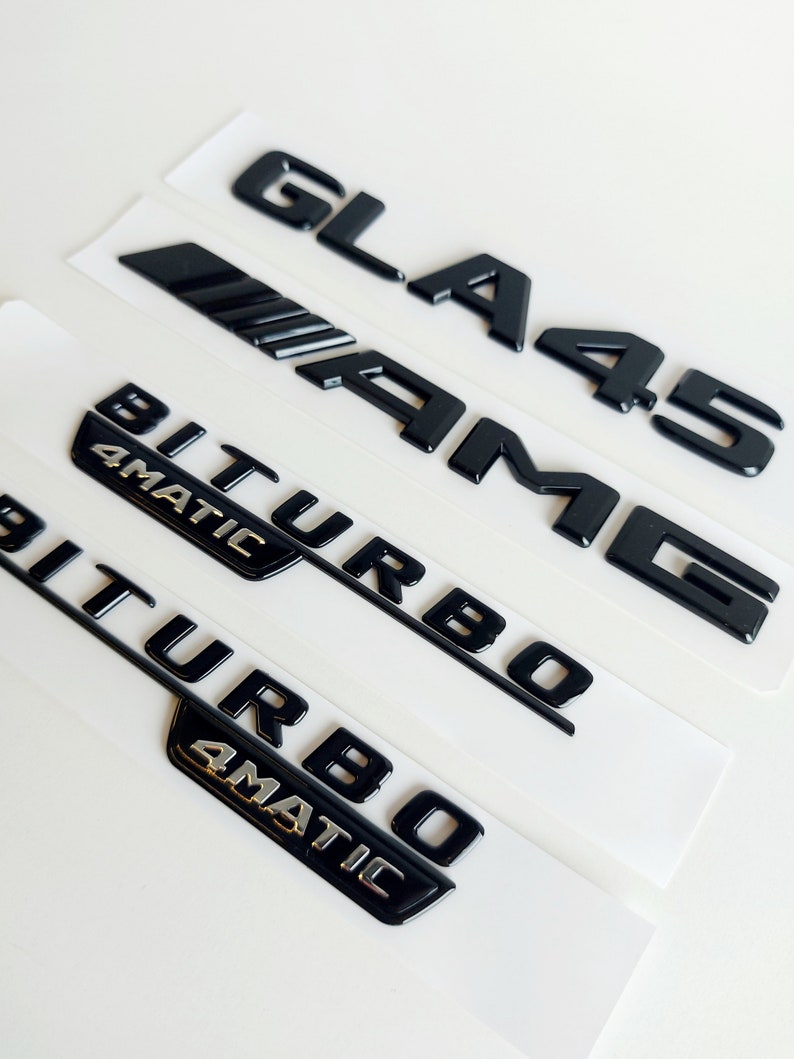 Gloss Black Badges Pack for Mercedes GLA45, AMG Set, Biturbo 4matic ...