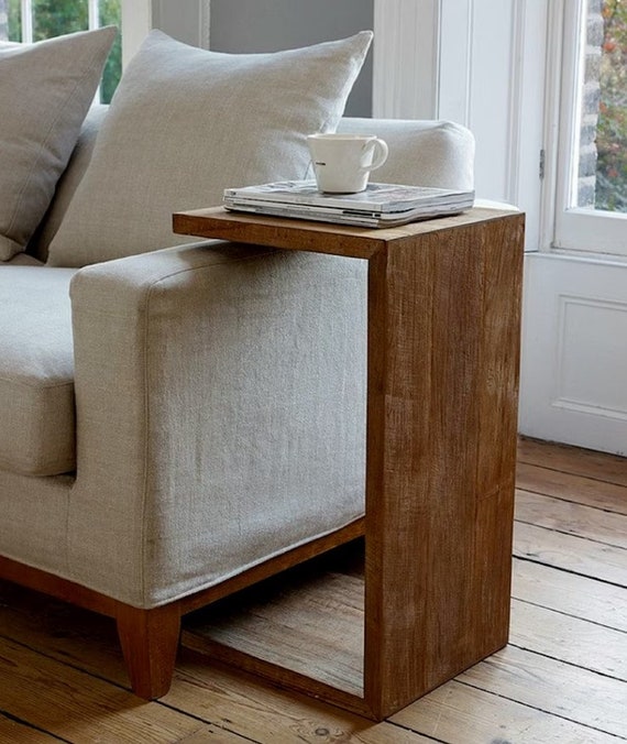 Wooden Sofa Side Table Rustic Style Multiusage Table Sofa Arm Rest Table Wrap Rustic Wood Couch Table C Shape Side Table Etsy