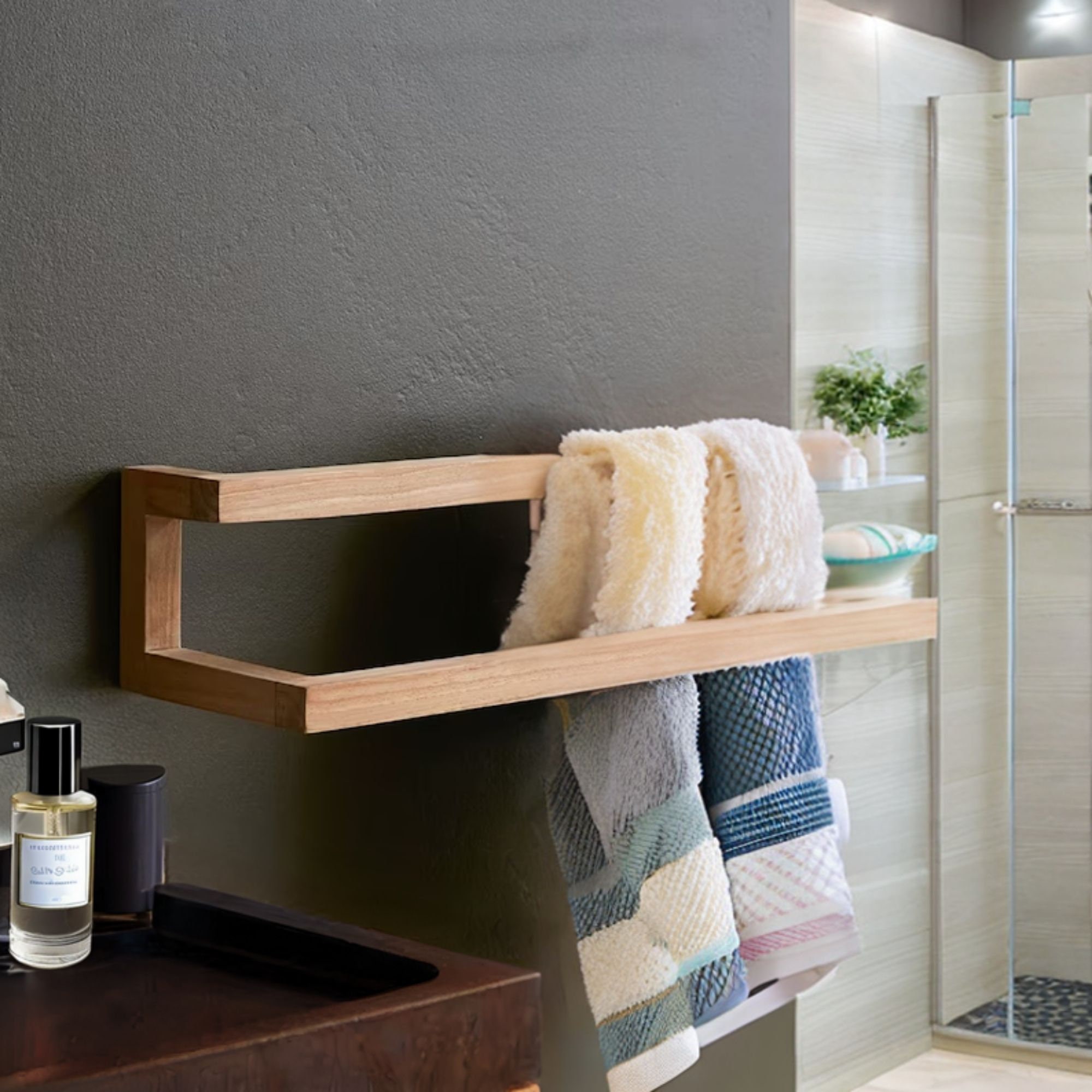 Rustic Wooden Long Towel Holder / Wall Mounted Towel Rack / Bathroom ...