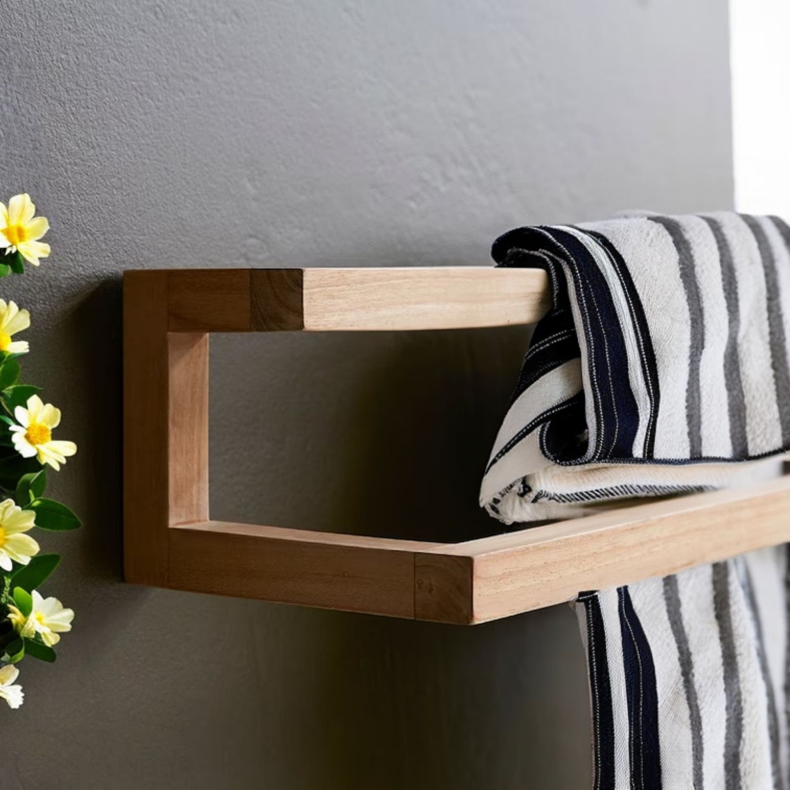 Rustic Wooden Long Towel Holder / Wall Mounted Towel Rack / Bathroom ...