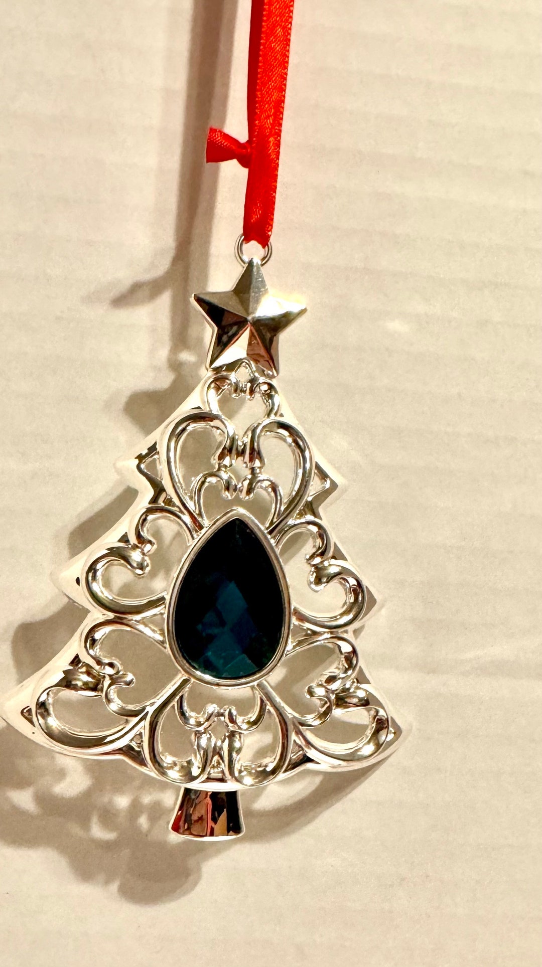 Lenox Christmas Tree Ornament Green Jewel Silver Tone 4.75" Tall - Etsy