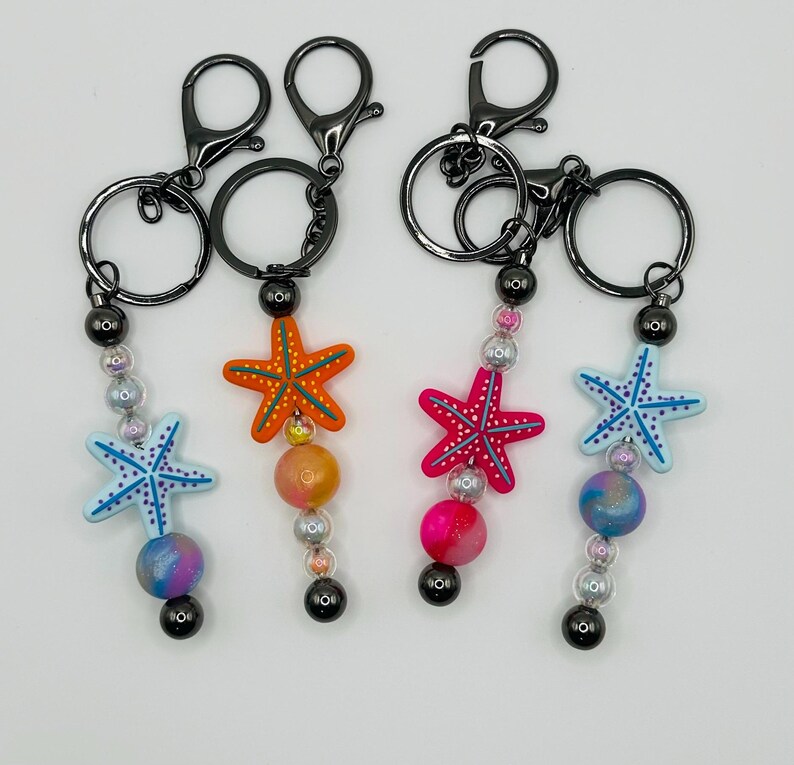 Beaded Keychain, Bag Charm, Zipper Pull - Starfish, Coastal, Shells - Etsy