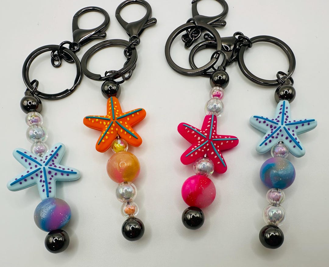 Beaded Keychain, Bag Charm, Zipper Pull - Starfish, Coastal, Shells - Etsy