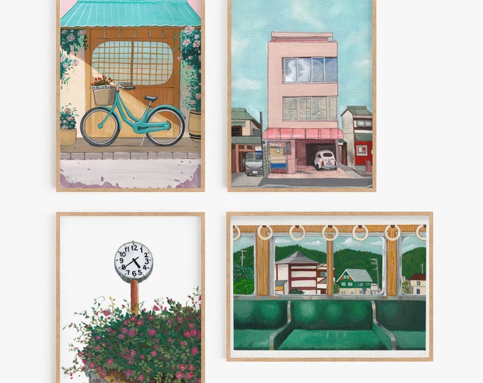 Set of 4 Japan-inspired Gouache Prints | Original Gouache Paintings ...