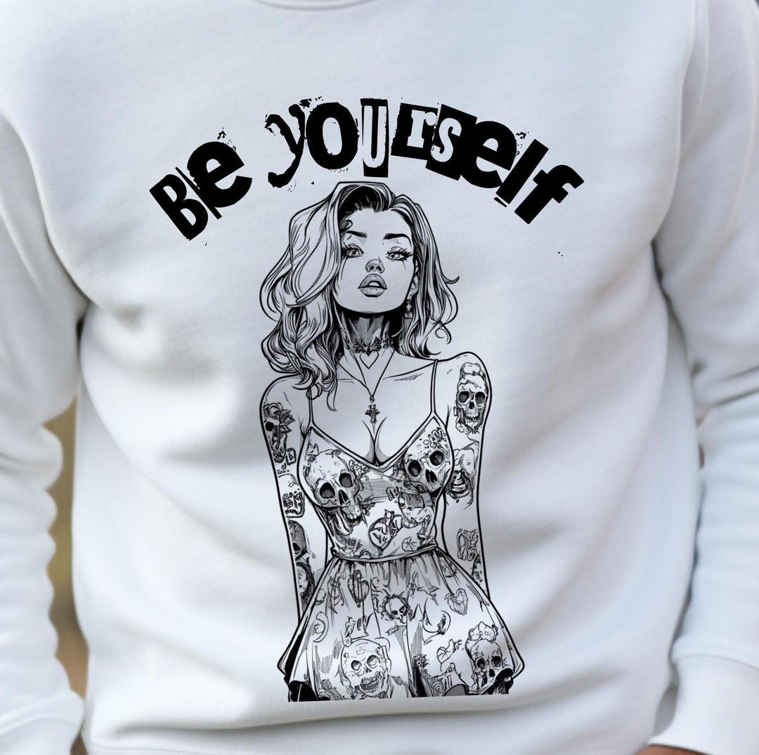 Pin-up Girls Tattoo Design Sweatshirt, Black and White Crewneck Jumper ...