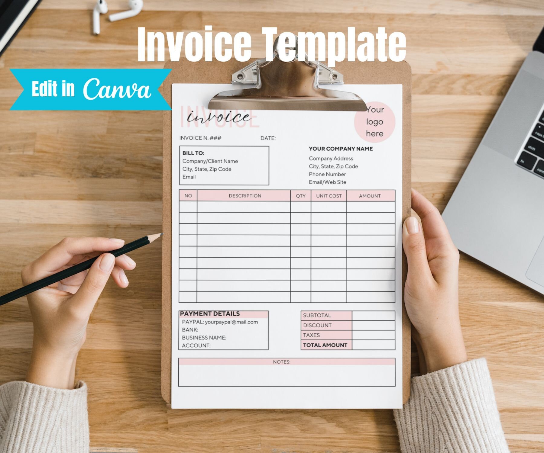 Invoice Template Editable, Small Business Custom Order Form Printable ...