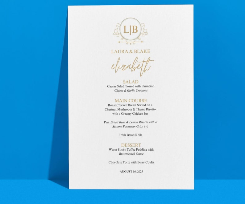 Wedding Menu Template, Minimalist Wedding Monogram, Editable Menu ...