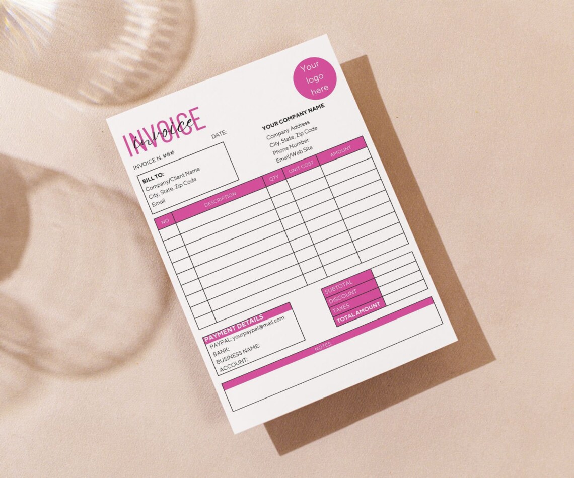 Invoice Template Editable, Small Business Custom Order Form Printable ...