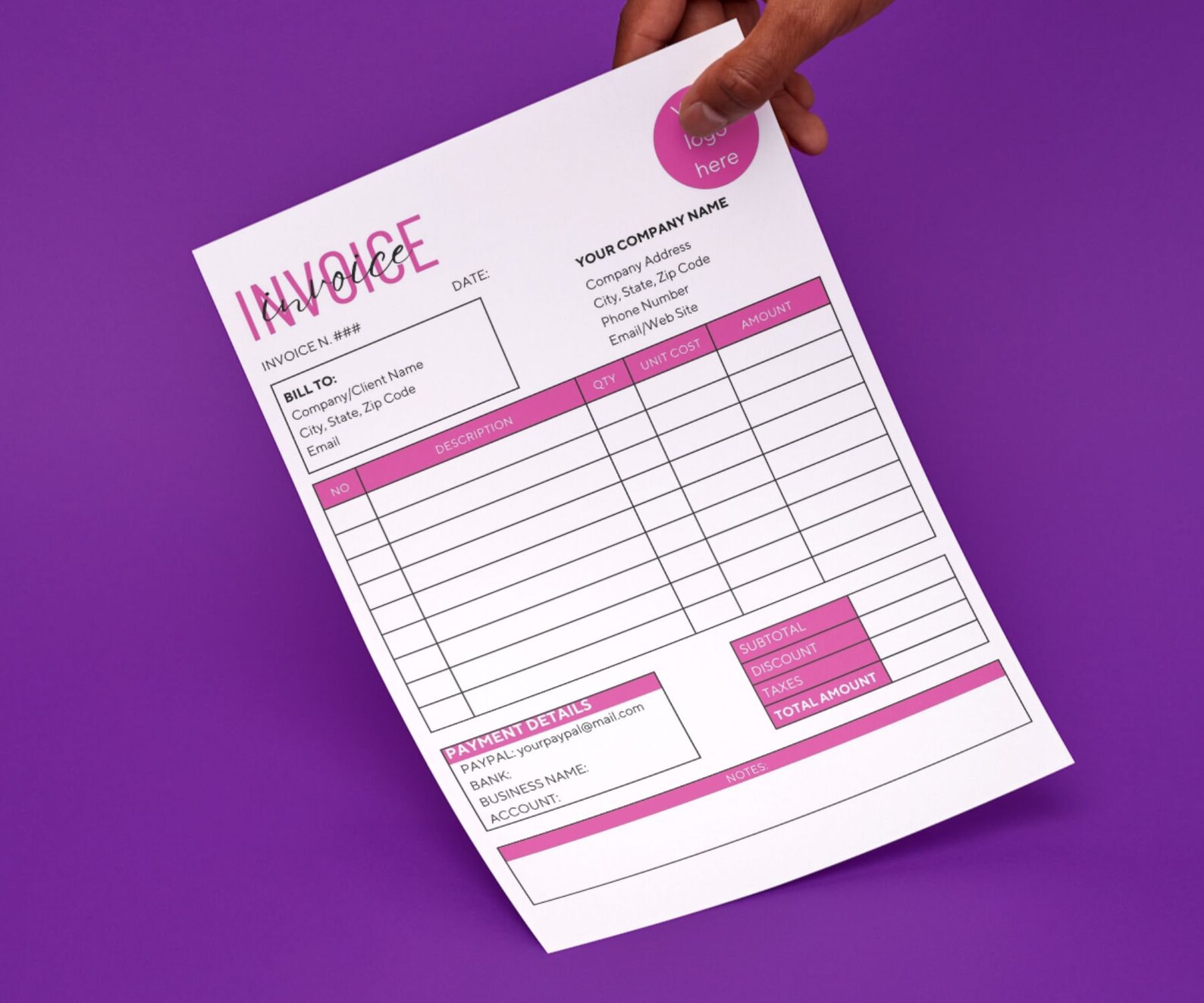 Invoice Template Editable, Small Business Custom Order Form Printable ...