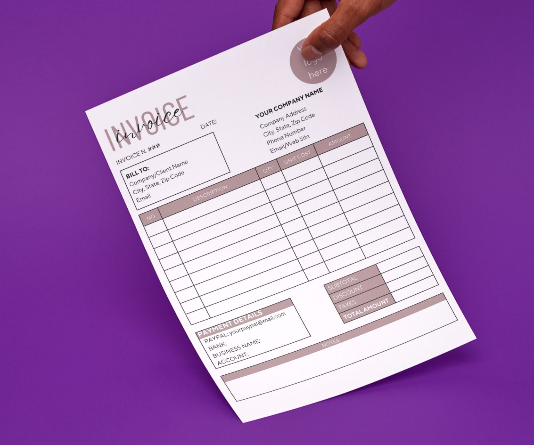 Invoice Template Editable, Small Business Custom Order Form Printable ...