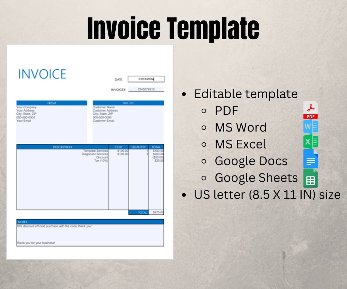 Invoice Template Pdf/google Docs/word. Business Invoice. Invoice Word ...