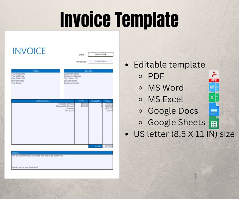 Invoice Template Pdf/google Docs/word. Business Invoice. Invoice Word ...