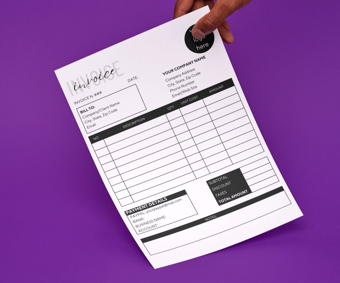 Invoice Template Editable, Small Business Custom Order Form Printable ...