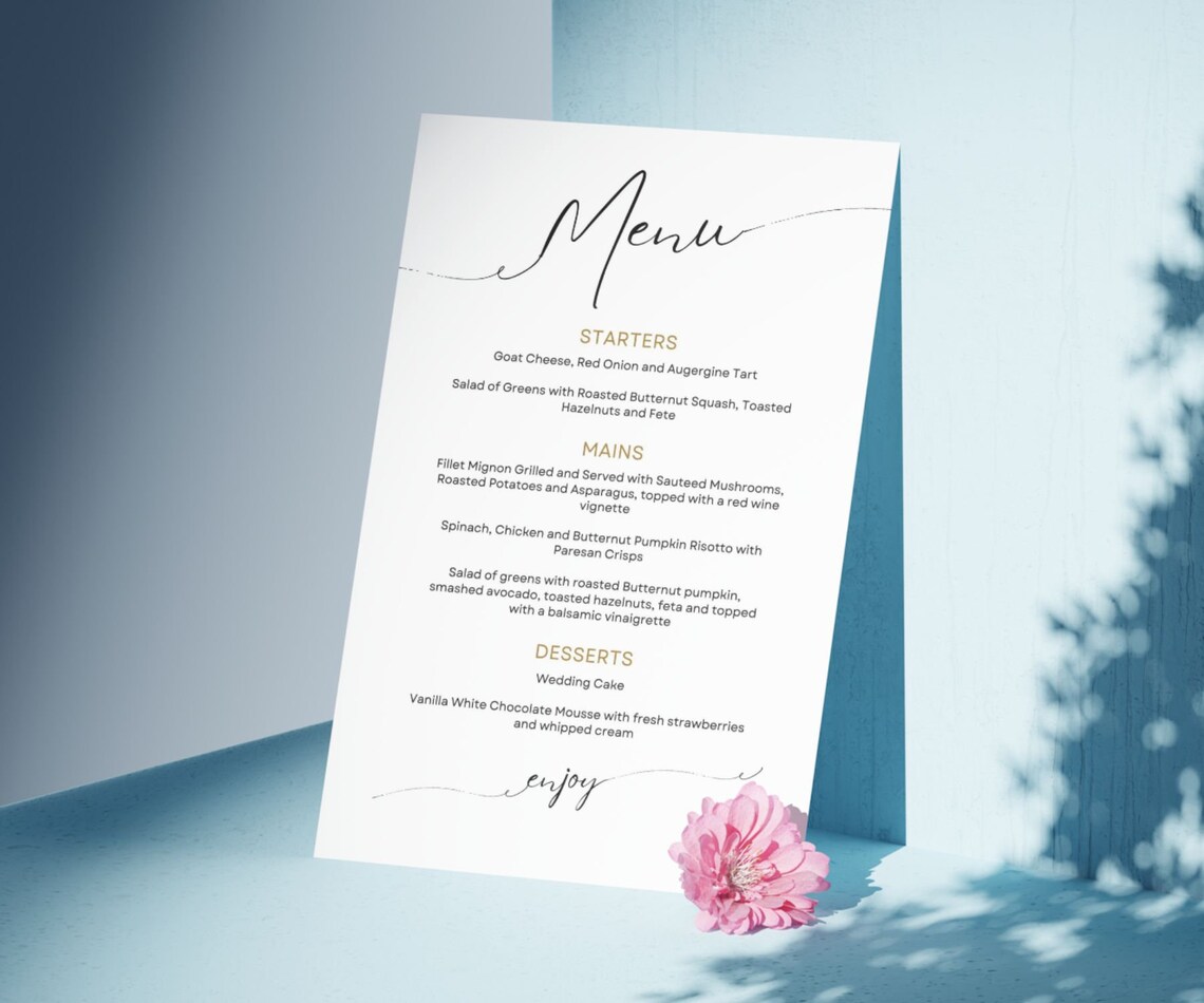Wedding Menu Template, Printable Menu Card, Wedding Menu Printable ...