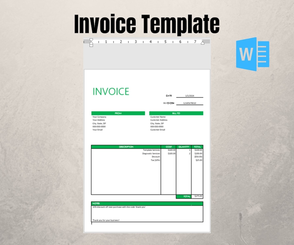Invoice Template Pdf/google Docs/word. Business Invoice. Invoice Word ...