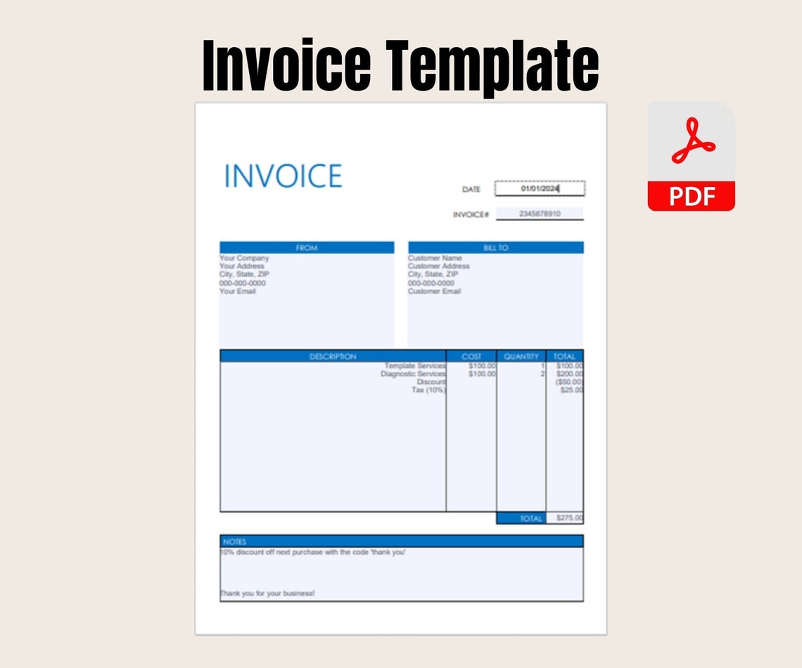 Invoice Template Pdf/google Docs/word. Business Invoice. Invoice Word ...